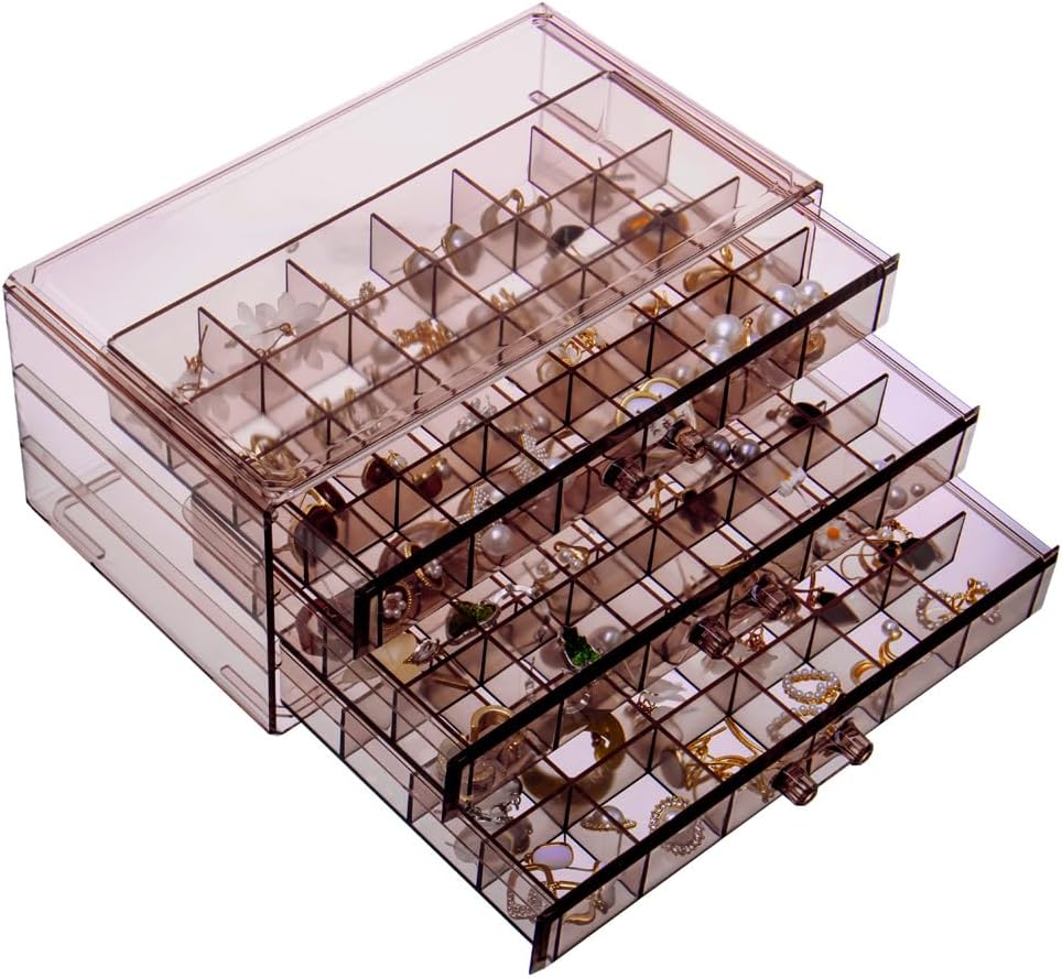 YUFONG Earring Storage Box Organizer 3 Drawers Acrylic Jewelry Storage ...
