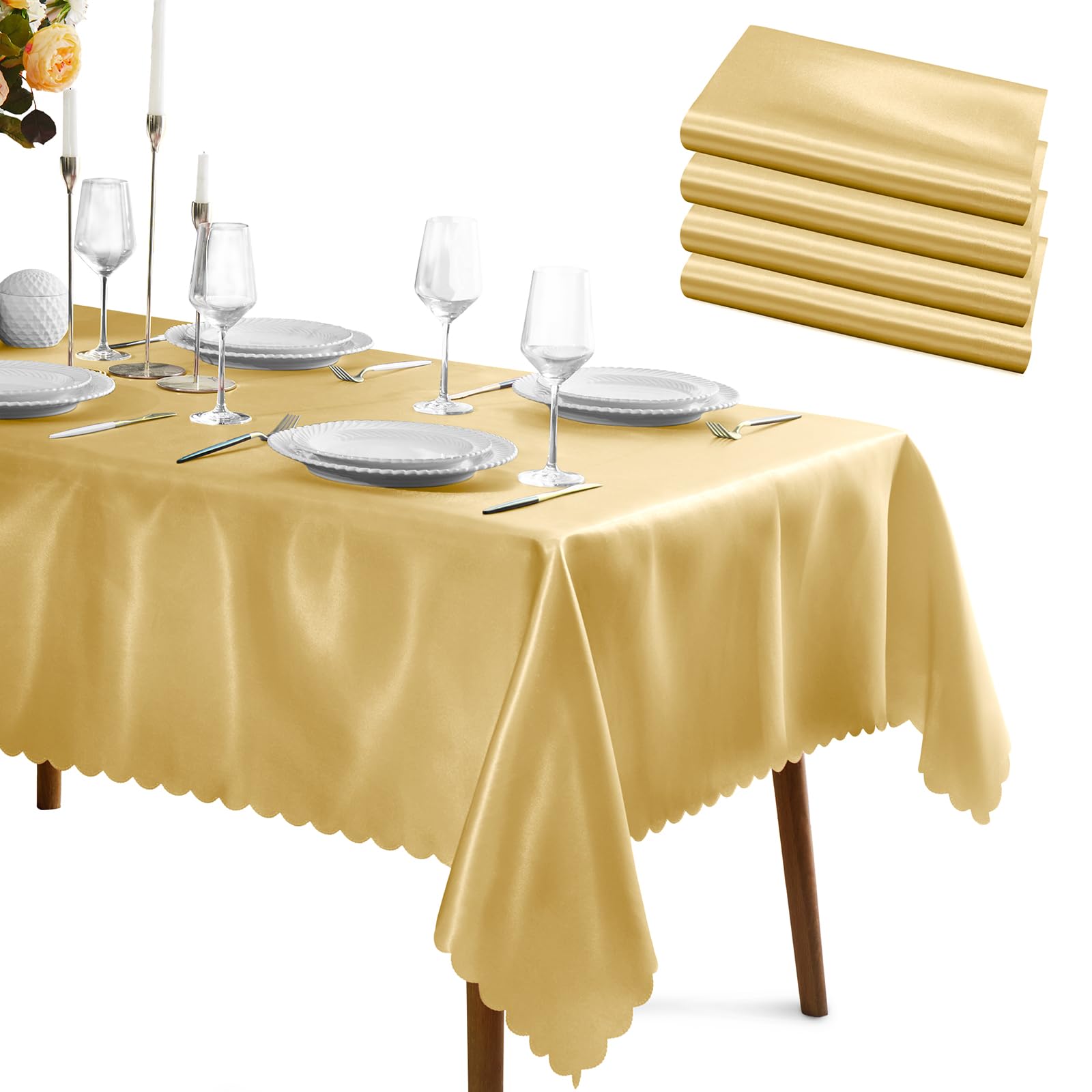 Amazon.com: KKJIAF 4 Pack Gold Satin Tablecloth 58" x 102" Rectangle ...