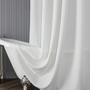Amazon.com: Voshin White Shower Curtain, 3D Geometric Herringbone Embossed Textured Shower ...
