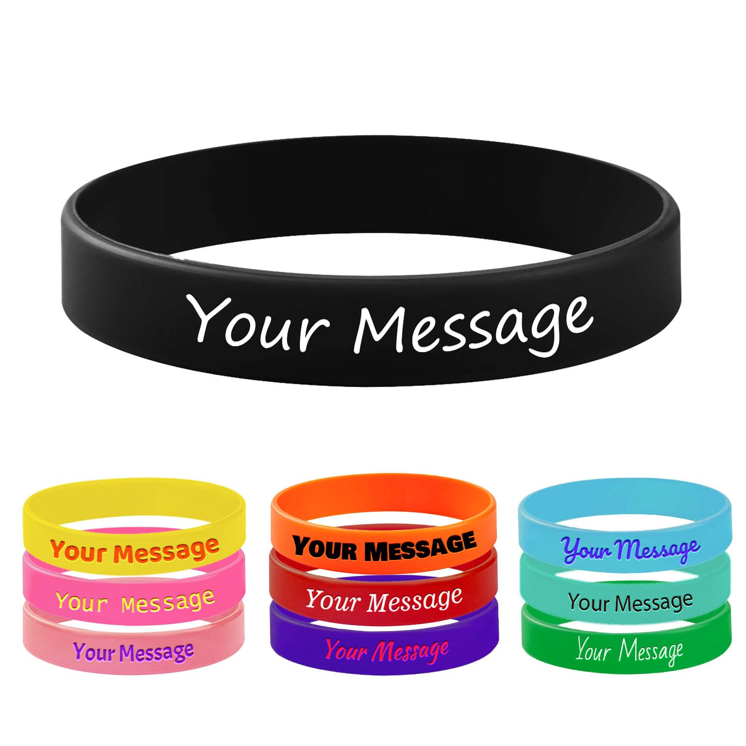Amazon.com: Benmify 100pcs Personalized Silicone Wristbands with Text ...