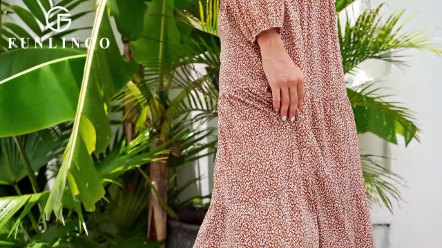 Watch Funlingo Women's Long Sleeve Wrap V Neck Flowy Midi Dress on Amazon Live