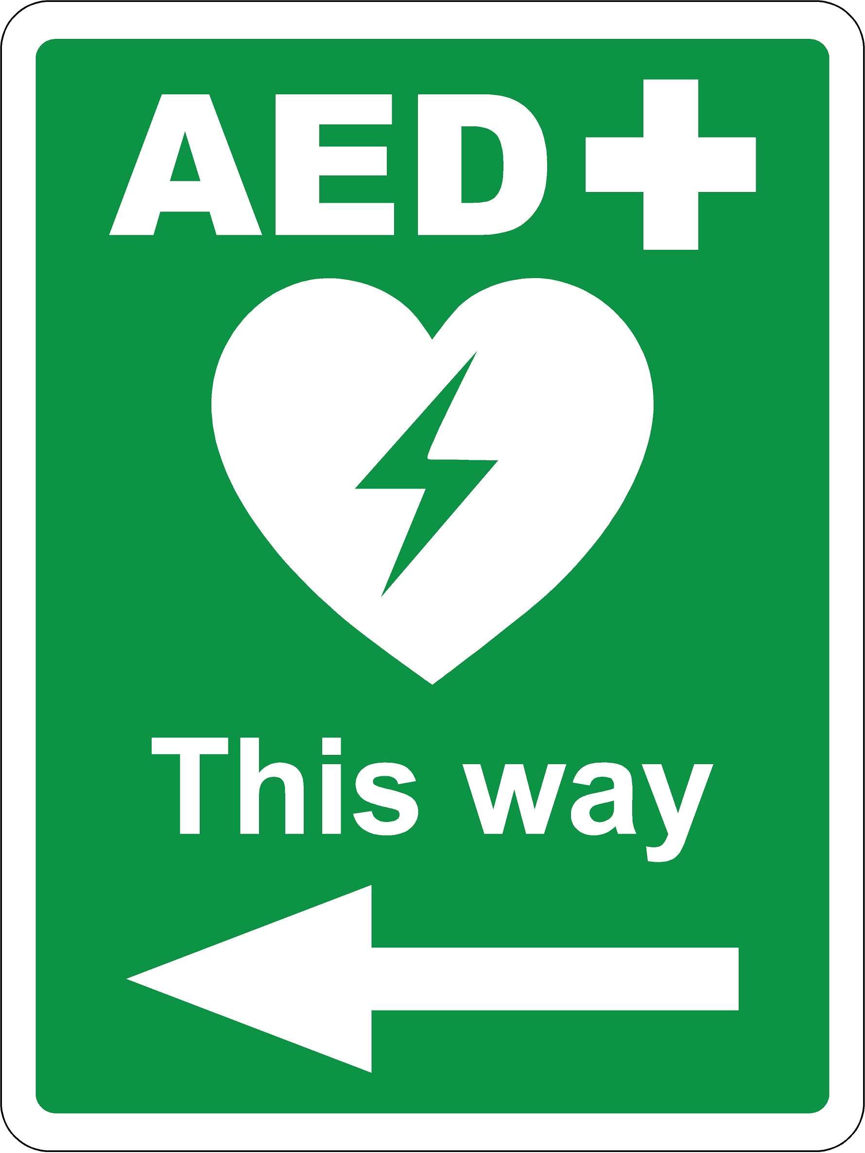 AED Safety sign - Automated External Defibrillator this way left ...