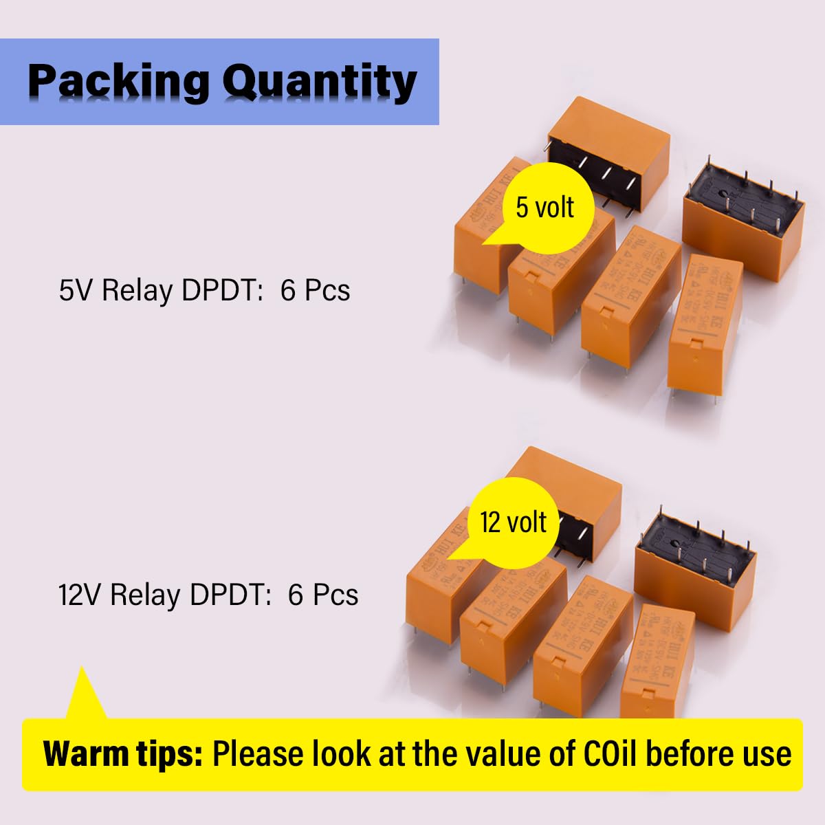 Snapklik.com : 12Pcs DPDT Relay 5V 12V, 6 DC 5V Coil Relay And 6 DC 12V ...