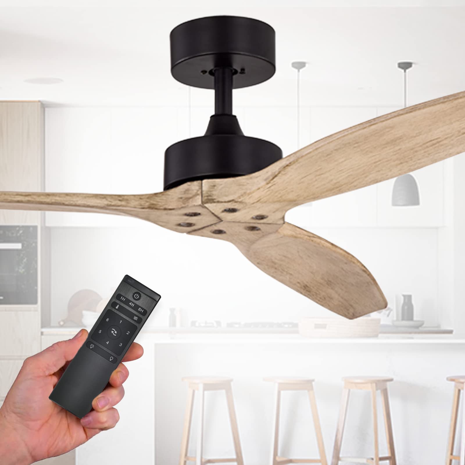 Amazon.com: JMYHOME 52” Light Wood Ceiling Fan without Light, Remote ...