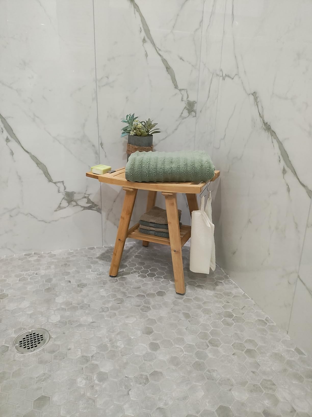 Amazon.com: Yirilan 2-Tier Bamboo Shower Bench, Bathroom Shower Chair ...