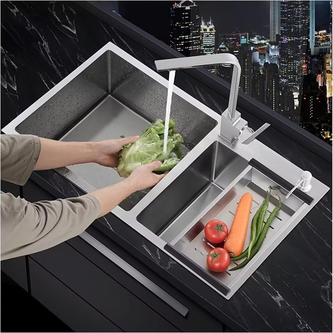 Amazon.com: JINGTAO Rectangular Double Bowl Sink 304 Stainless Steel ...