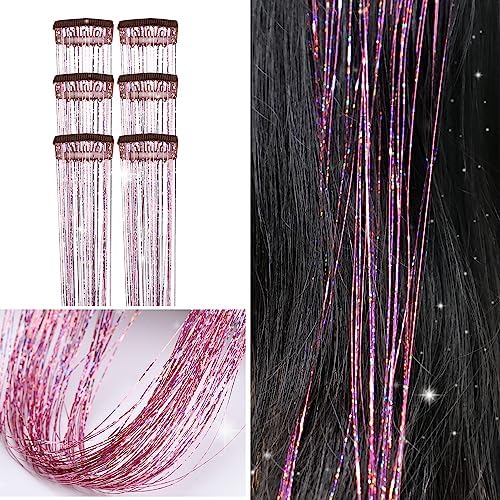 Amazon.com : Hair Tinsel Pack of 12 Pcs Clip in Hair Tinsel 20 Inch ...