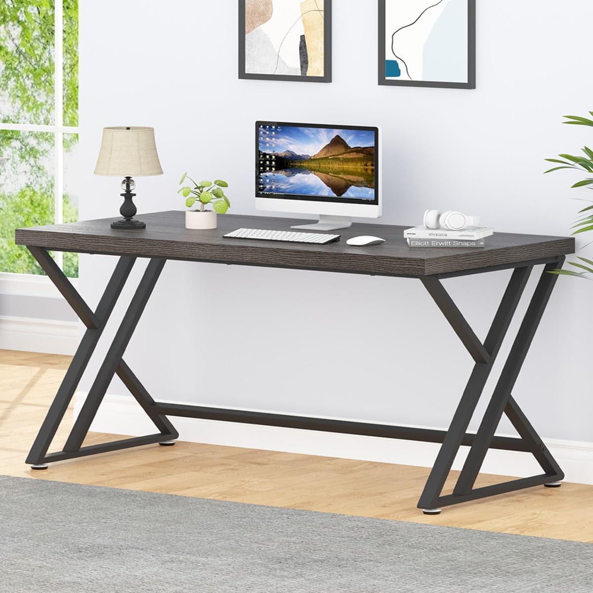LVB Modern Computer Desk, Industrial Home Office Desk with Storage ...