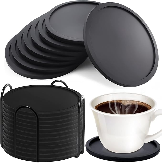 MOOING Round Silicone Coasters for Glasses, Set of 12, Heat Resistant ...