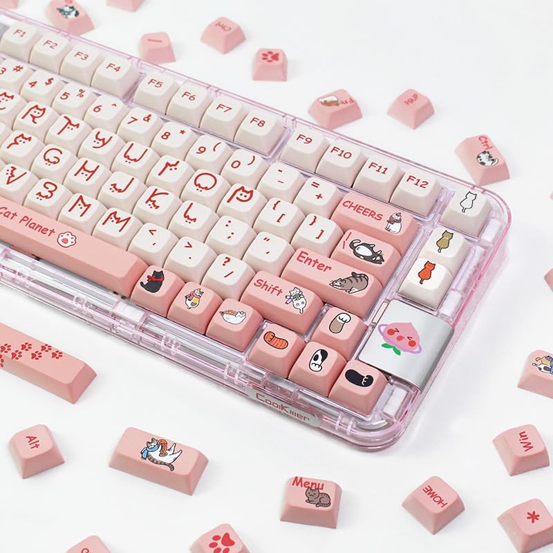Amazon.com: ILYCHEEGAMI PBT XDA Pink Meow Meow Cartoon Cats keycaps Set ...