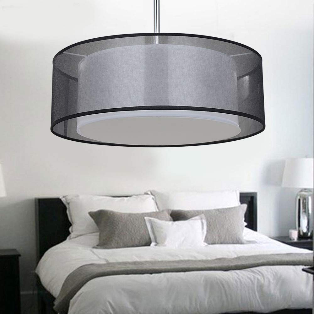 Black And White Drum Shade Light Fixture Dimmable Drum Pendant Light
