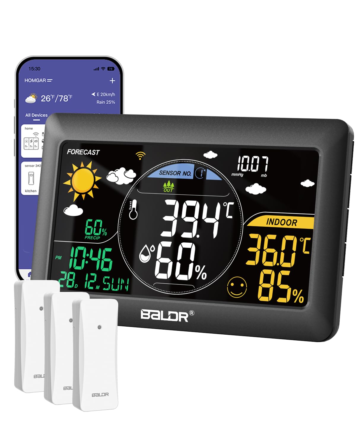 Amazon.com: BALDR Weather Station Wireless Indoor Outdoor,7.5 inch ...