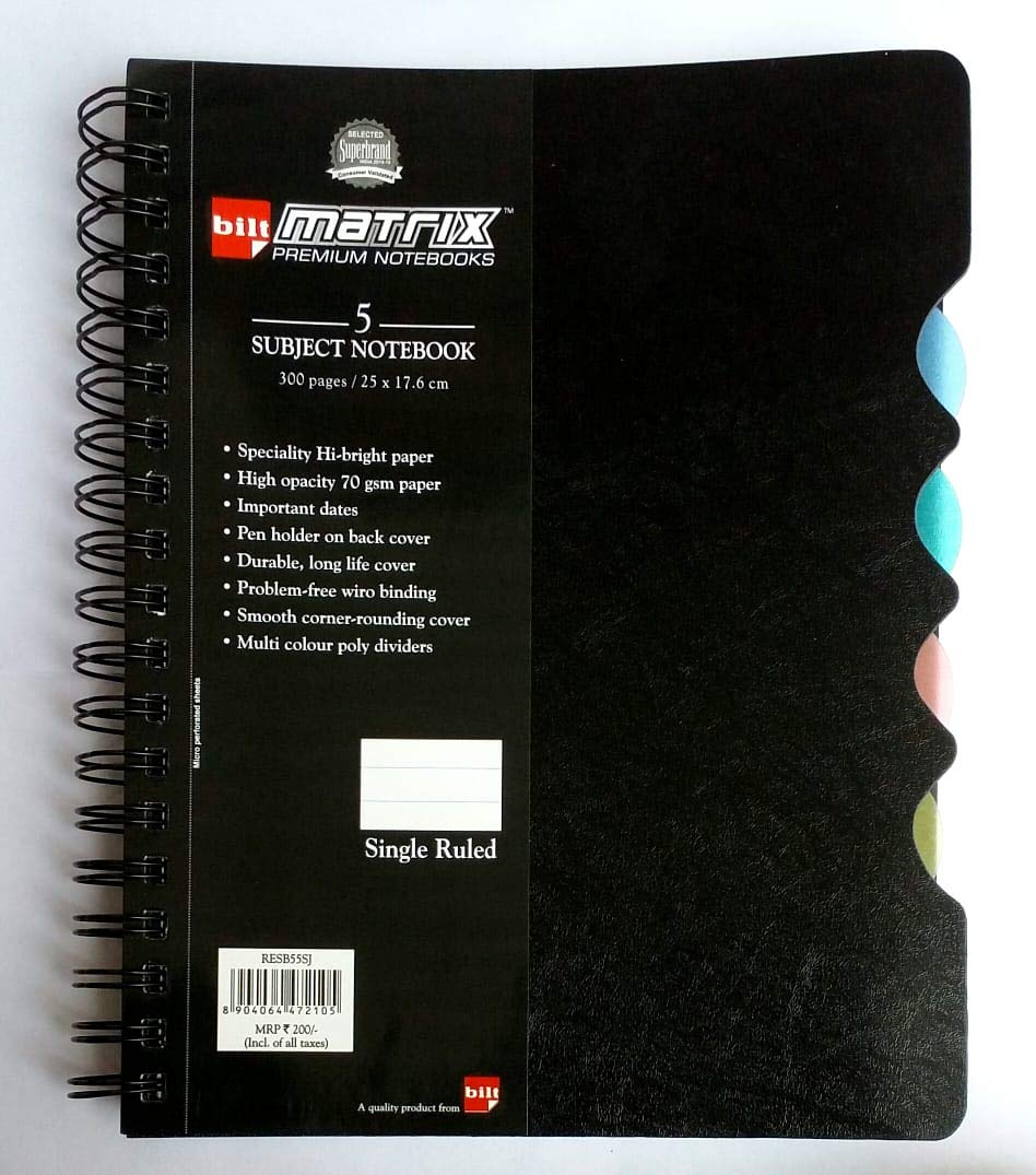 BILT Matrix Premium 5 Subject Notebook - B5, 70 GSM, 300 Pages, Single ...