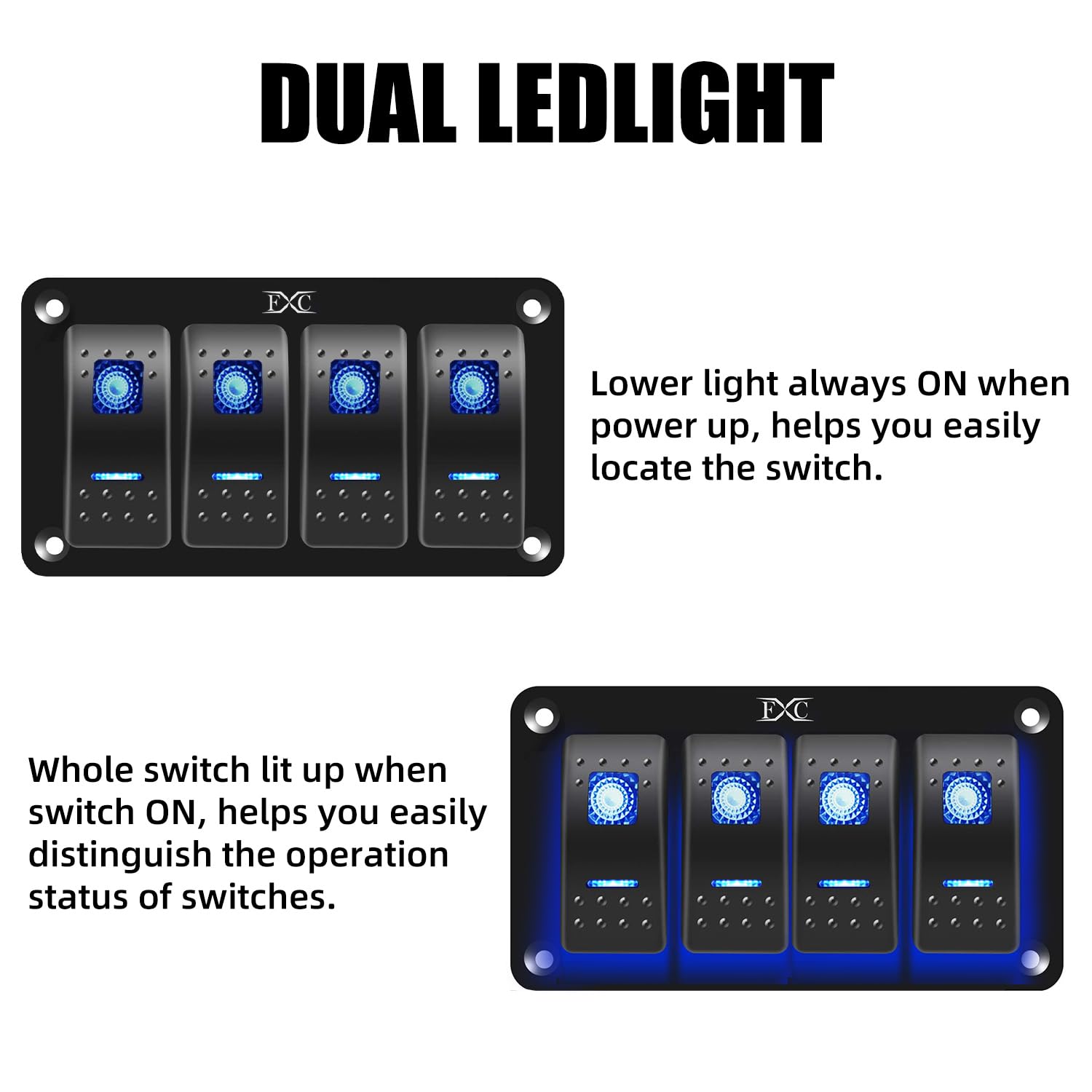 FXC Pre-Wired 4 Gang Rocker Switch Aluminum Panel with 40A Inline Fuse ...