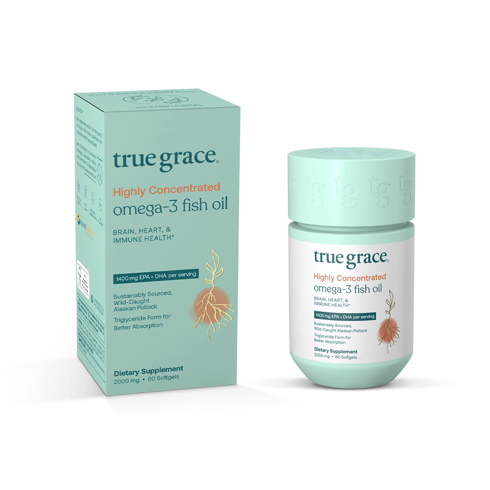 True Grace Omega-3 Fish Oil 2000mg Supplement Triglyceride Form Highly ...