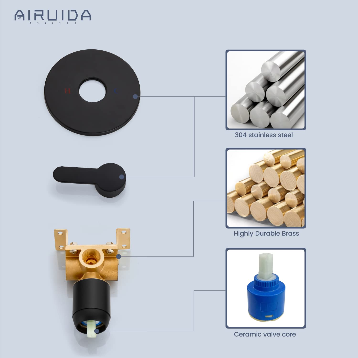 Airuida Matte Black Round Single-Function Shower Handle Valve Trim Kit ...