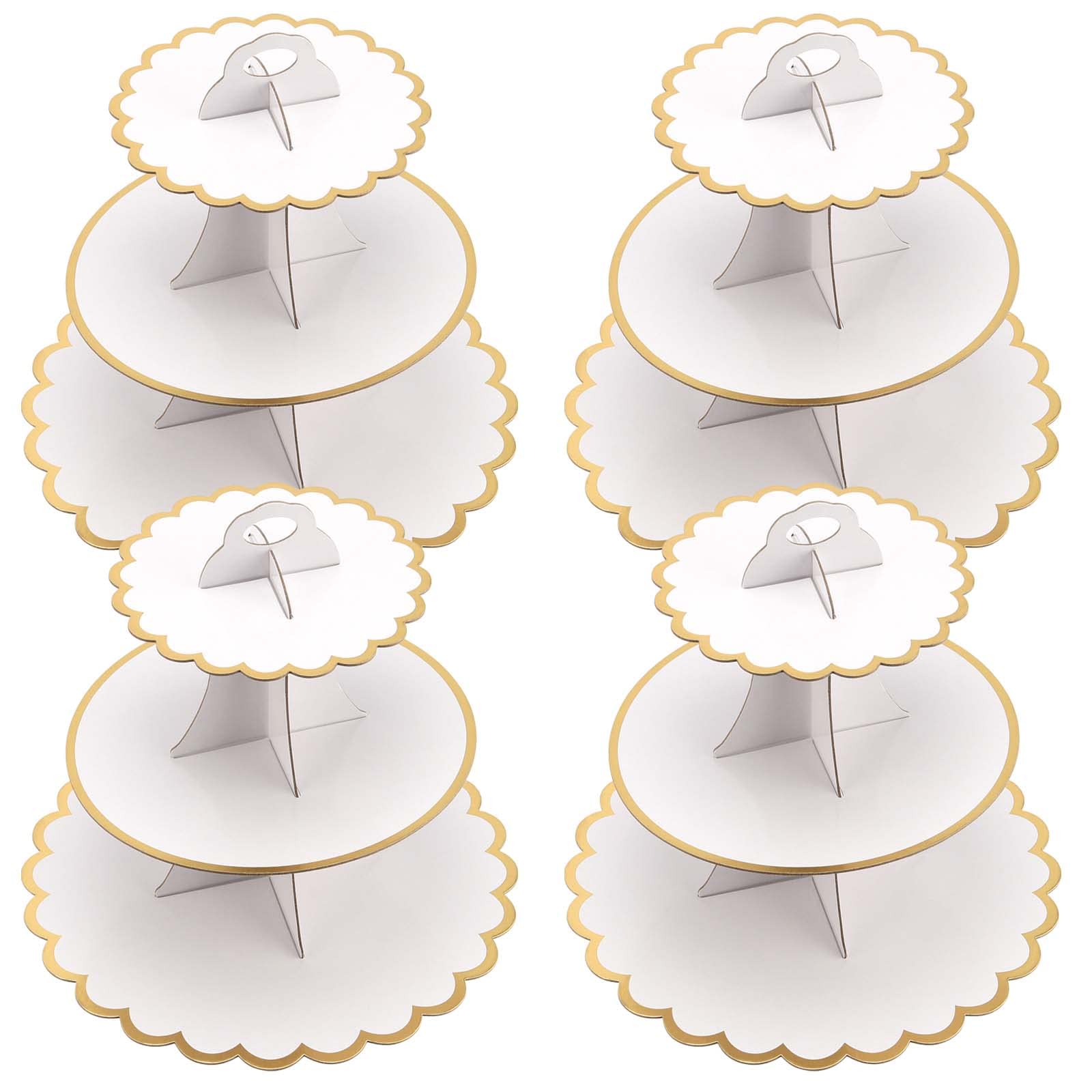 PINGEUI 4 Pack 3 Tier Cardboard Cupcake Stand, Afternoon Tea Cake Stand ...