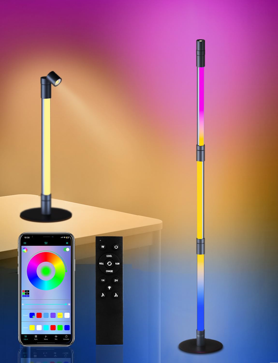 ROMANJOY RGBIC Floor Lamp for Living Room, LED Corner Lamp with Remote ...