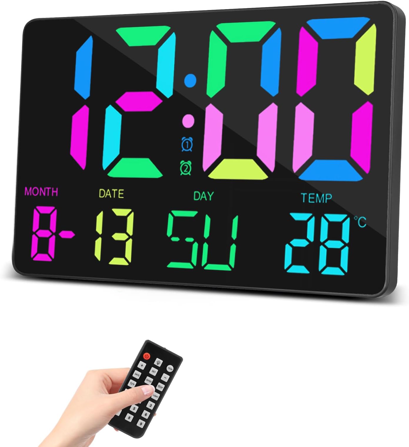 Altueey Digital Clock Large Display, 11.5" RGB Digital Wall Alarm Clock ...