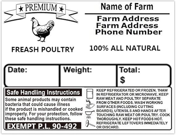 Custom Poultry Freezer Labels， 4x2.5 Self Adhensive Stickers Inch with ...