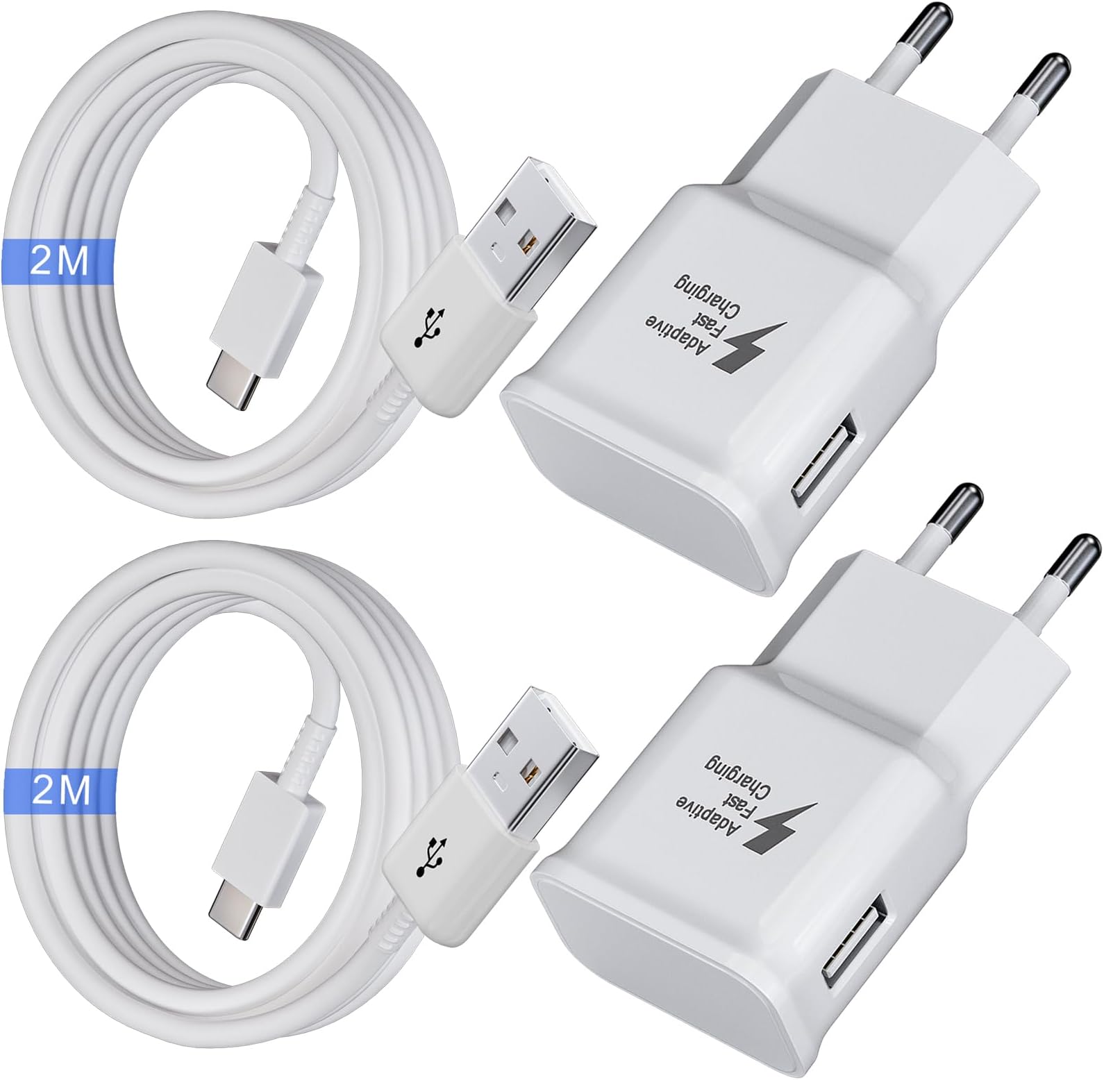 2-Pack USB-Laddare, Snabbladdare med 2 m Laddningskabel, Typ C ...