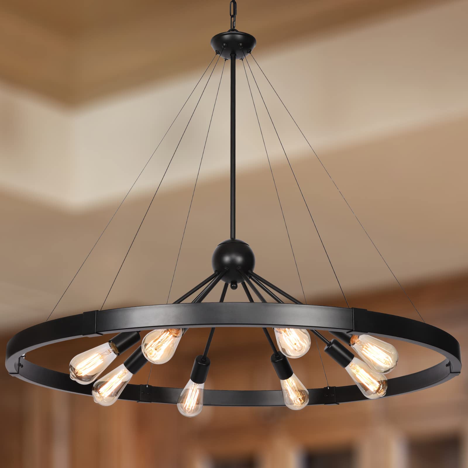 ZXFDWB 38.2'' Large Farmhouse Wagon Wheel Chandelier for Living Room, 8 ...