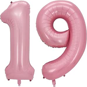 Amazon.com: GINZU Giant Pink 19 Balloon Number 40 Inch 19 Birthday ...