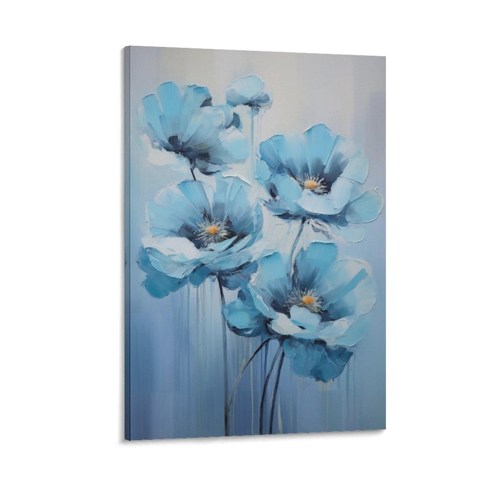 Artwork Blue Flowers Modern Botanical Chinoiserie Minimalist Wall
