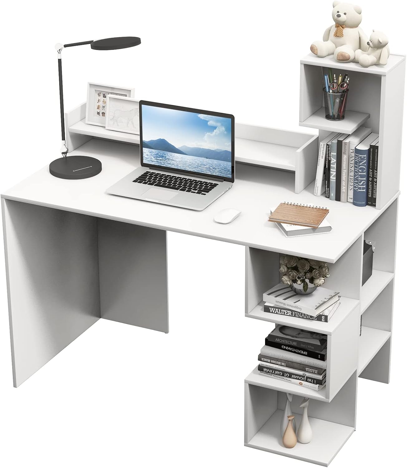 Tangkula Computer Desk with Storage Bookshelf & Hutch, 48” Modern Home ...