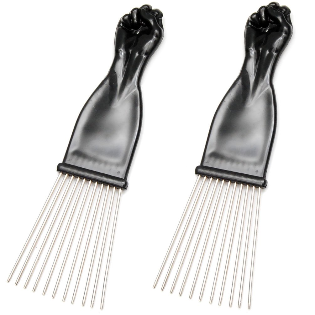 Amazon.com : Luxxii (2 Pack) 7" Black Fist Metal Afro Pik Lift Hair ...