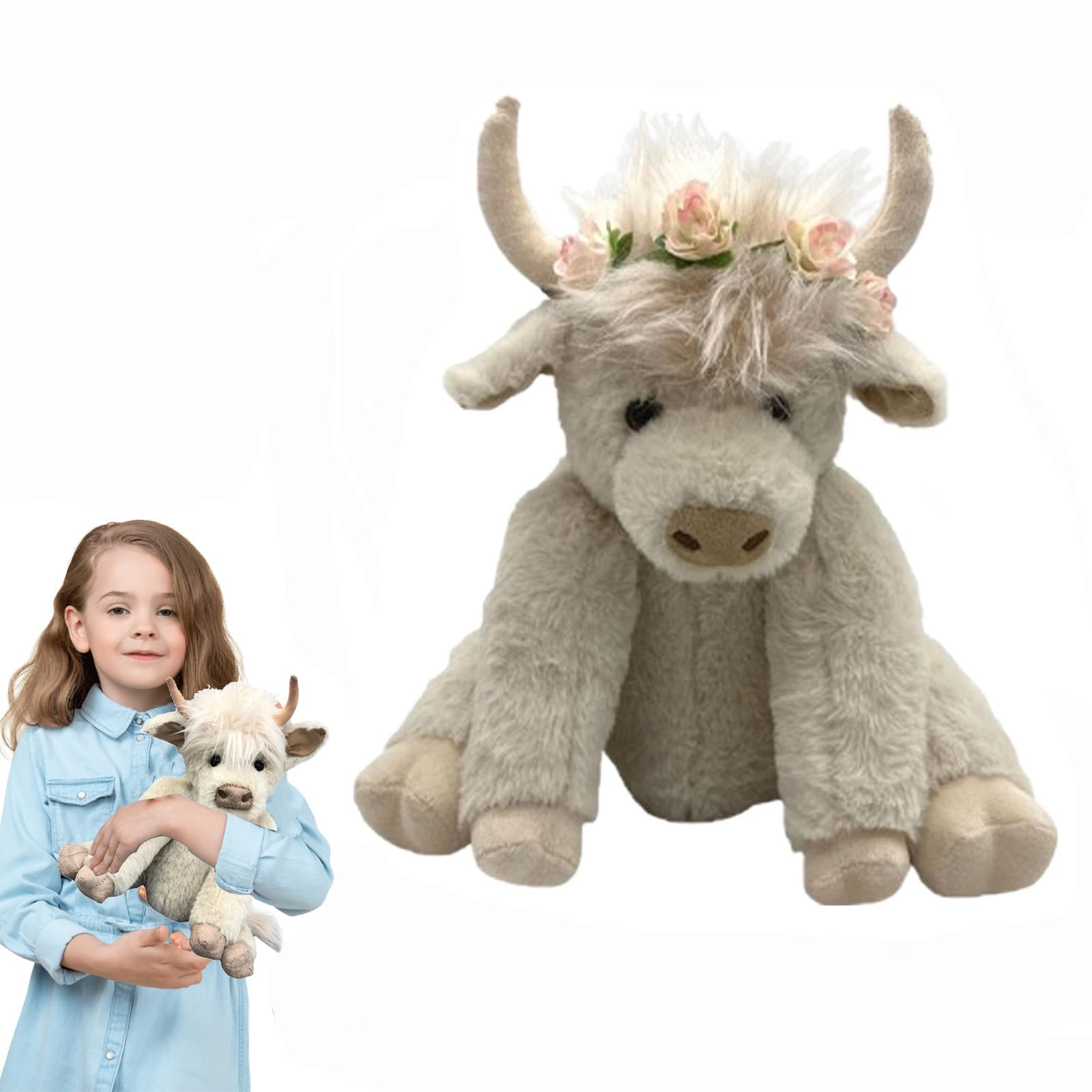 OUTFANY HIGHLAND COW 플러시 장난감 귀여운 HIGHLAND COW 인형(10 * 6) 사실적인 스코틀랜드 플러시 ...