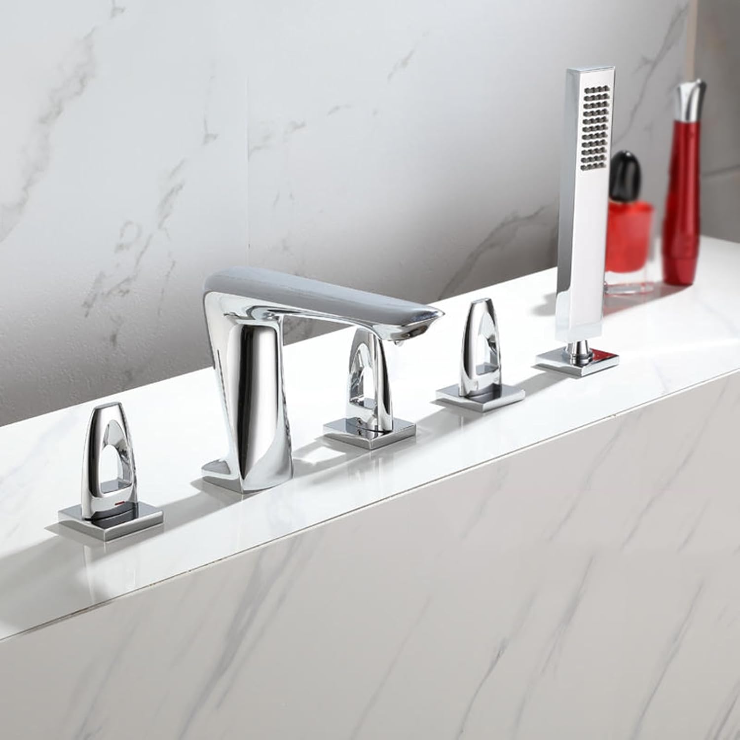 Bath Taps 5 Hole Bath Tap Set Hot and Cold Brass 360° Rotating 3 ...