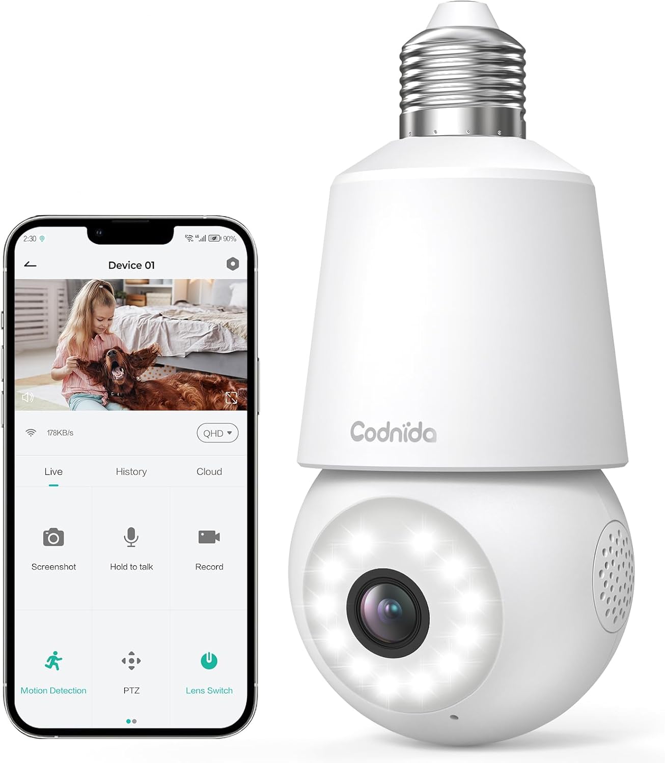 Codnida 2K Security Light Bulb Camera Outdoor/Indoor, WiFi Camera Based ...