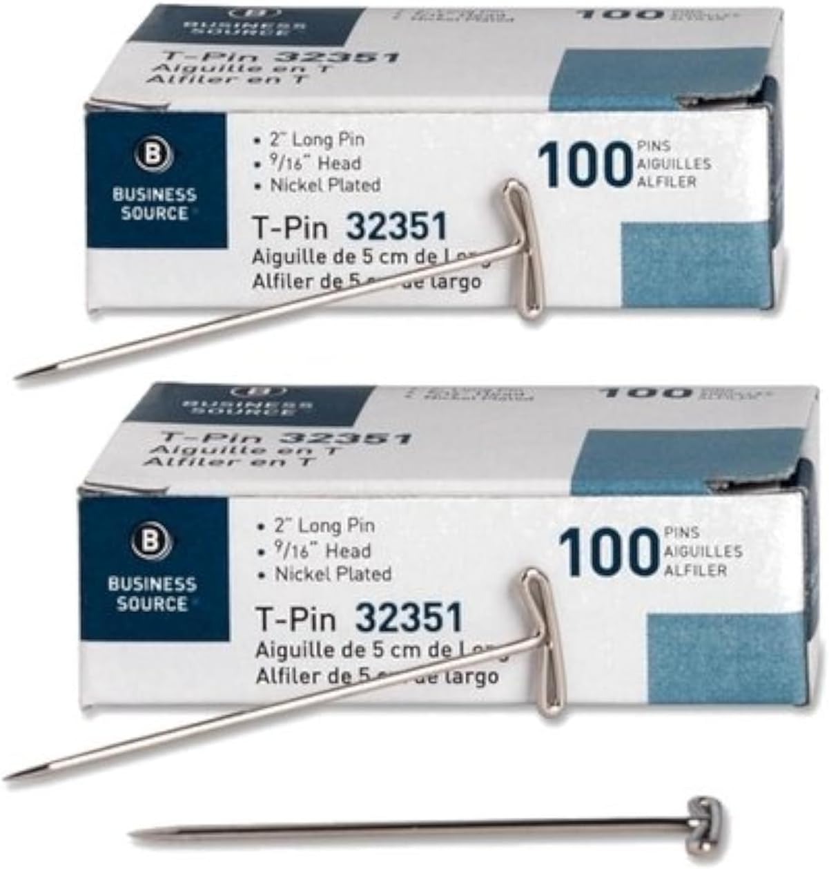 Amazon.com : Business Source 32350-T-Pins, 1-1/2-Inch, Silver, 100/Box ...