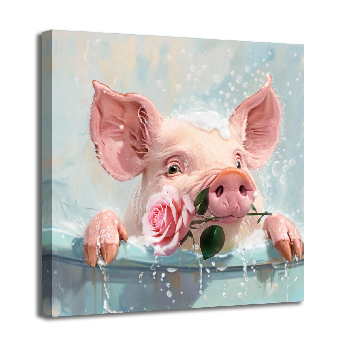 Amazon.com: Enartly Bathroom Wall Art Cute Pig Rose Painting Funny ...
