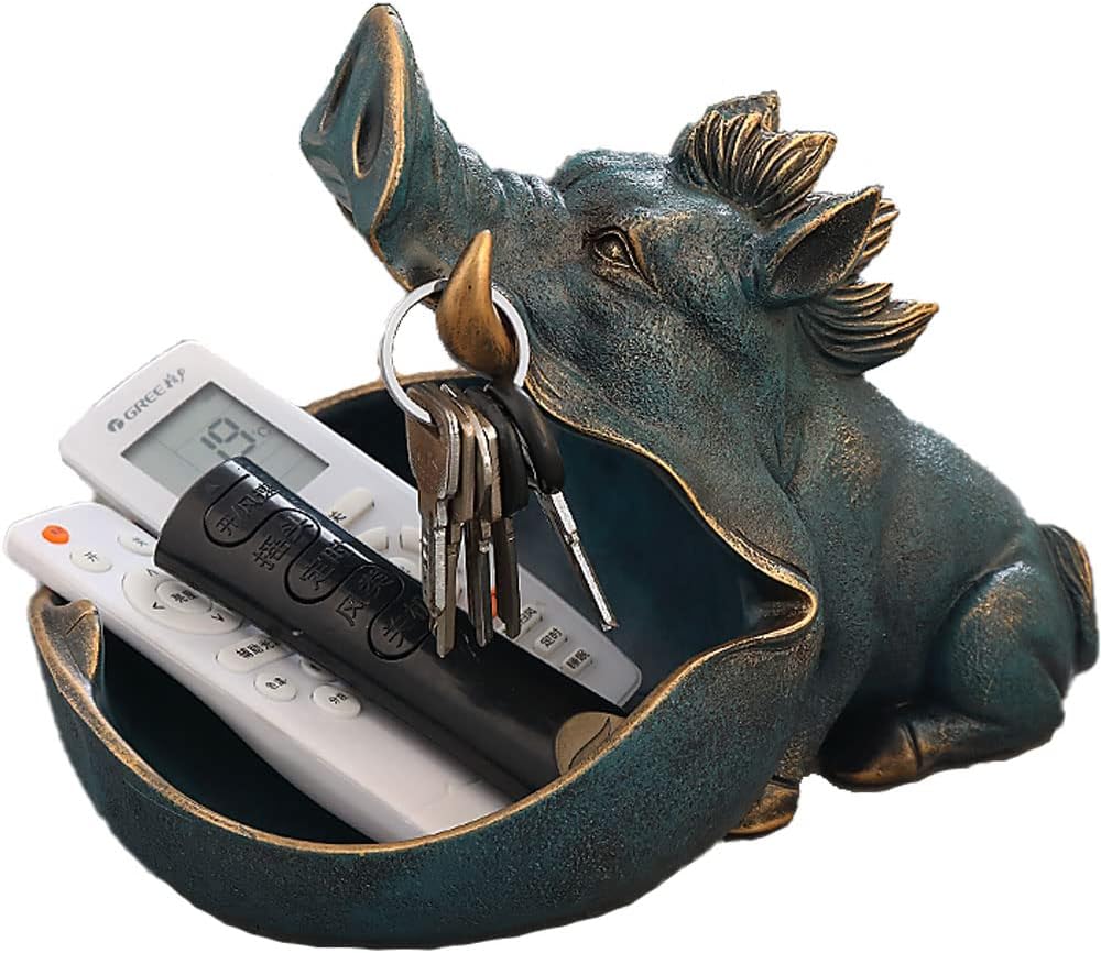 Amazon.com | QIANLING Resin Wild Boar Sculpture Candy Dish Cookie Jar ...
