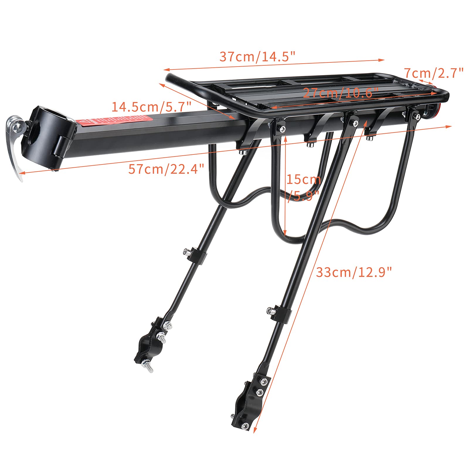 Snapklik.com : Bike Rear Rack 110 Lbs Capacity Adjustable Bicycle Cargo ...
