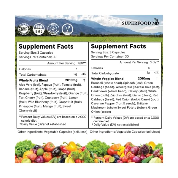 Superfood MD Fruits and Veggies Supplement - 90 Fruit and 90 Veggie ...