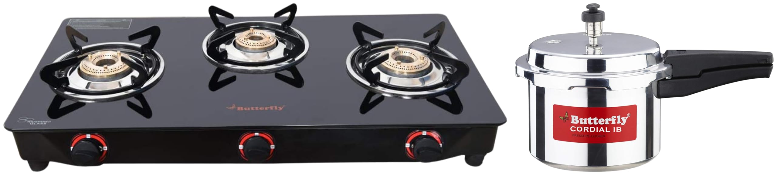 Butterfly Smart Glass 3 Burner Gas Stove, Black&Cordial Radiant ...