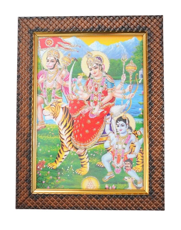 Subhash Pushtak Durga maa, Hanuman ji & Bhairav ji Wooden Photo Frame ...