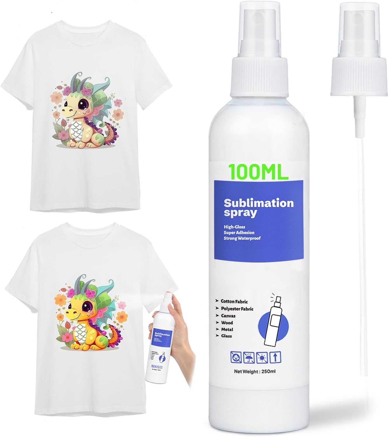 Amazon.com: Sublimation Spray for Cotton Shirts with 2 Nozzles, 100ml ...