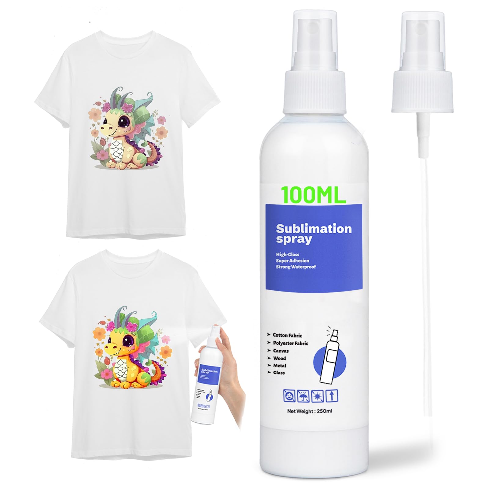 Amazon.com: Sublimation Spray for Cotton Shirts with 2 Nozzles, 100ml ...
