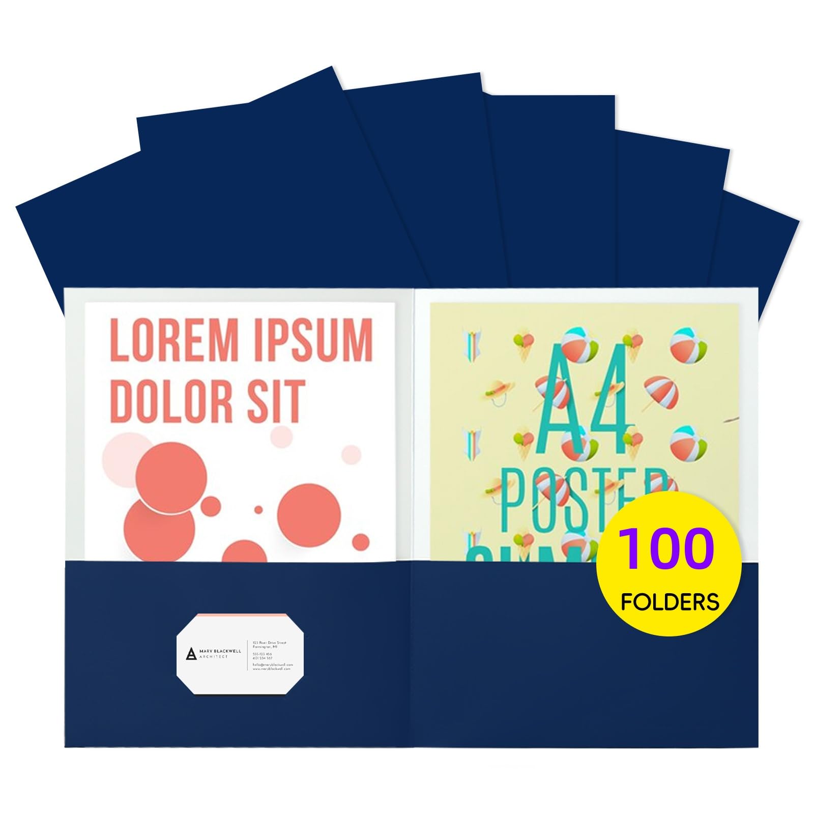 Amazon.com : pmybupo Two Pocket Folders,100 Pack Blue Folders with ...