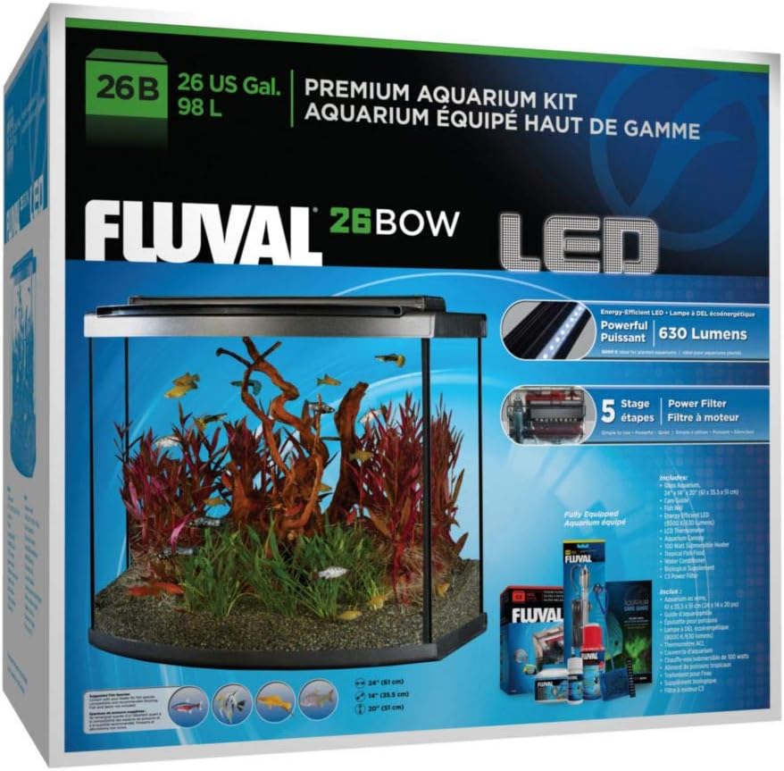 Fluval Premium Aquarium Kit with LED - 26 Bow - 98 L (26 US gal), Black ...