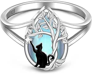 Amazon.com: Cat Ring Tree of Life Black Cat Rings for Women Sterling ...