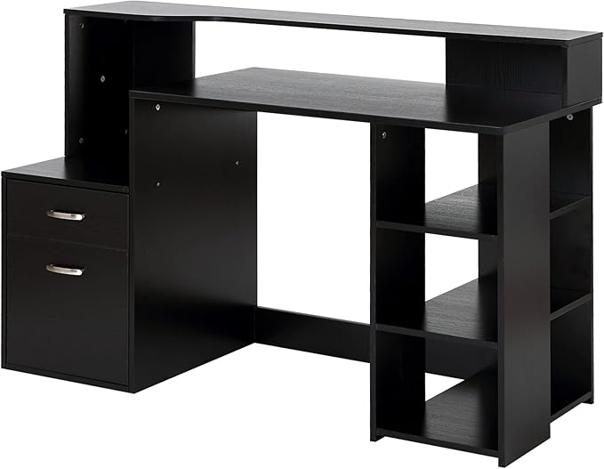 HOMCOM Modern Computer Desk with Drawers and Storage Shelves, Study ...