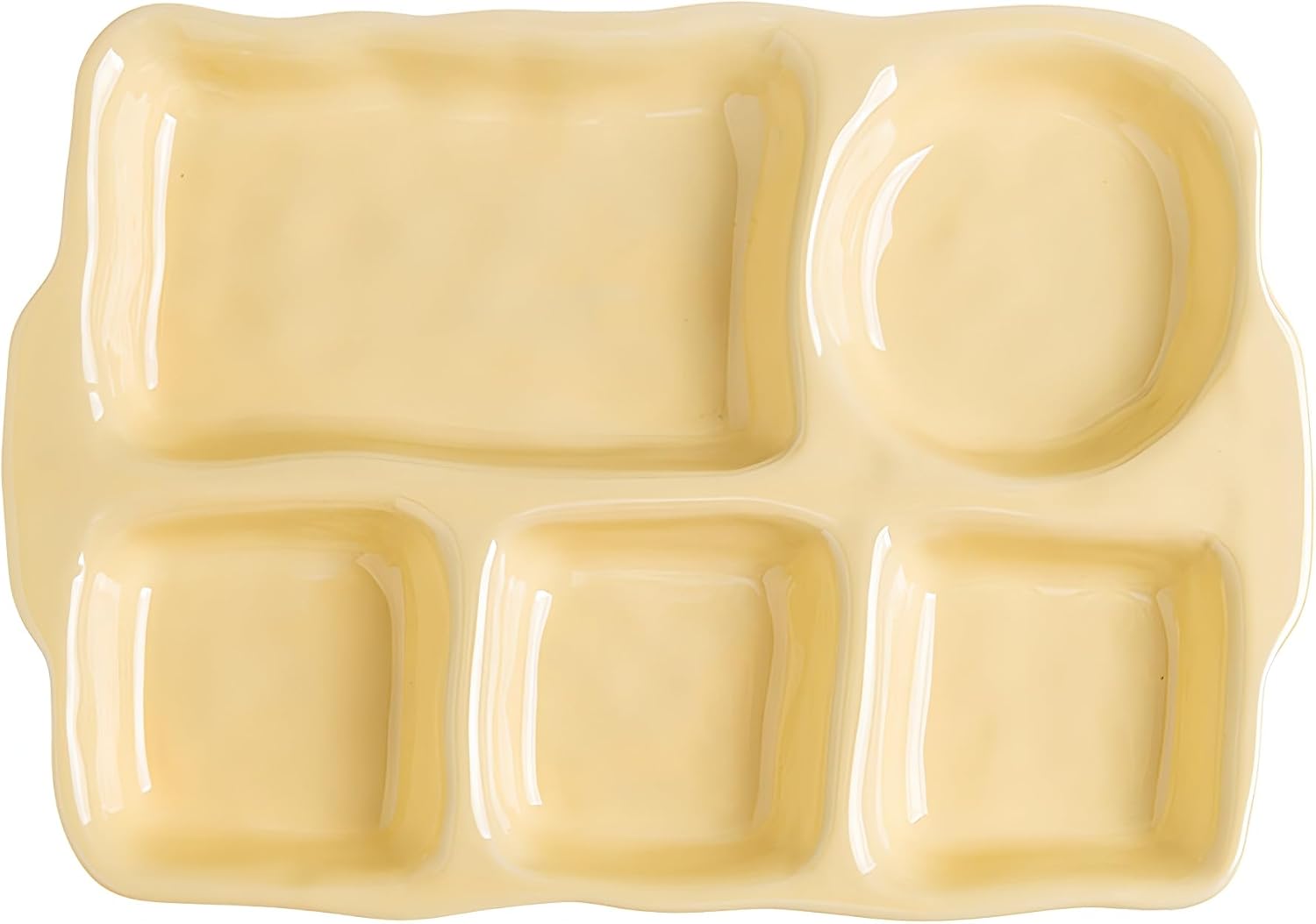 Ceramic Divided Plate, Yellow 5 Compartment Rectangular Dinner Plate ...