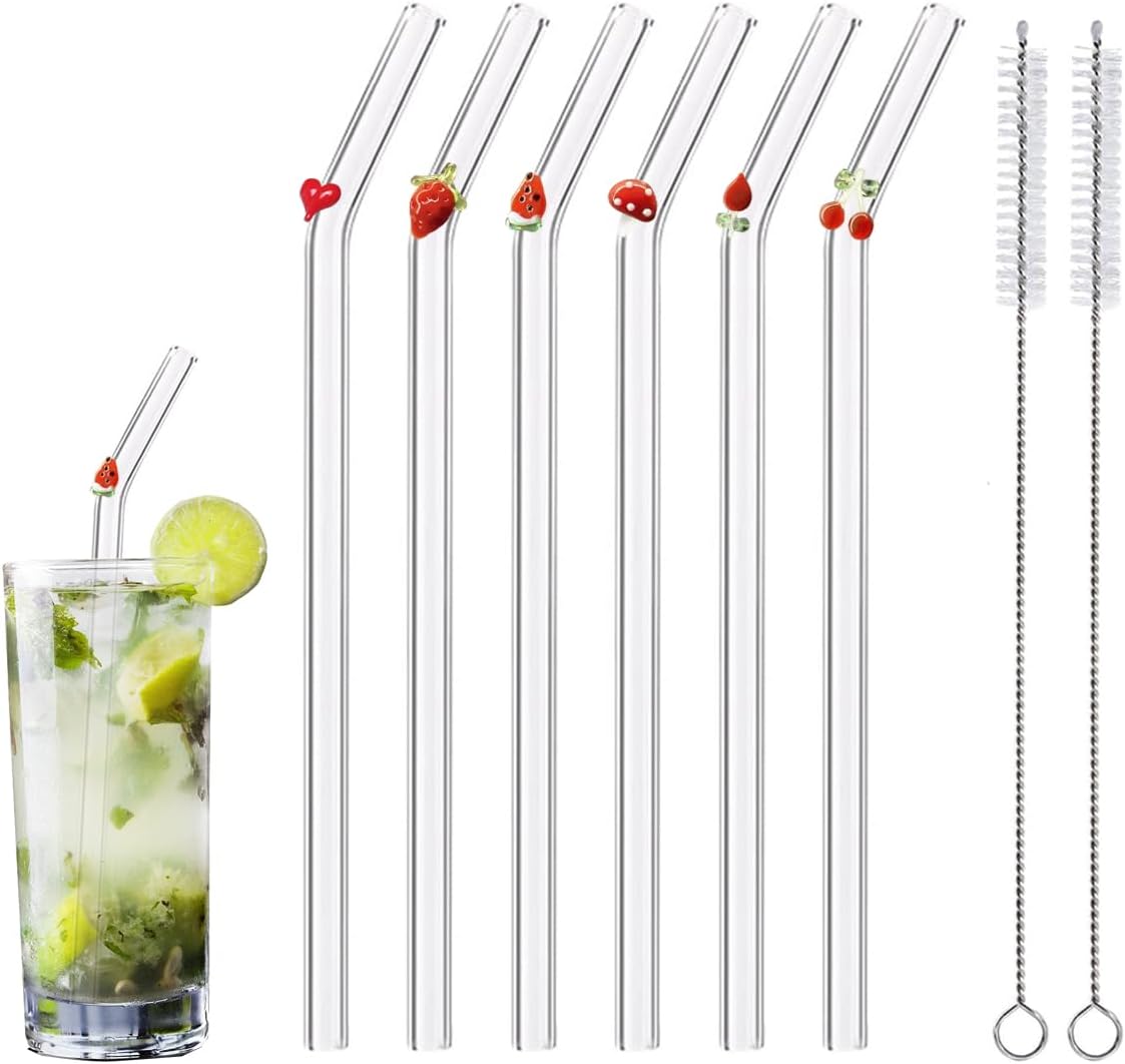 Amazon.com: 3pcs Reusable Glass Straws Green Turtle on Clear Bent Straw ...
