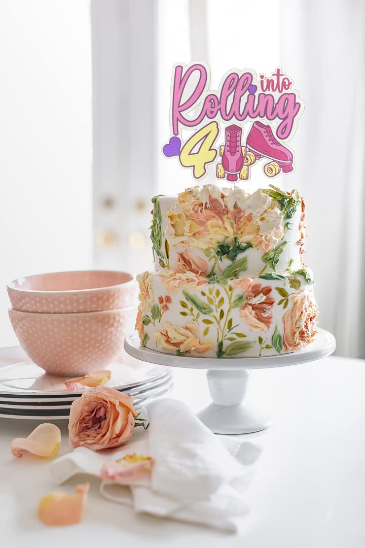 Snapklik.com : Roller Skating 4th Birthday Cake Topper - Rolling Into 4 ...