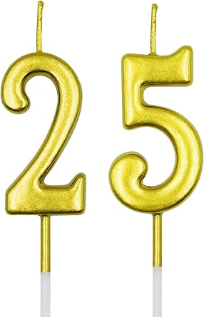 Amazon.com: 25th & 52nd Birthday Candles, Gold Number 25 52 Candle for ...